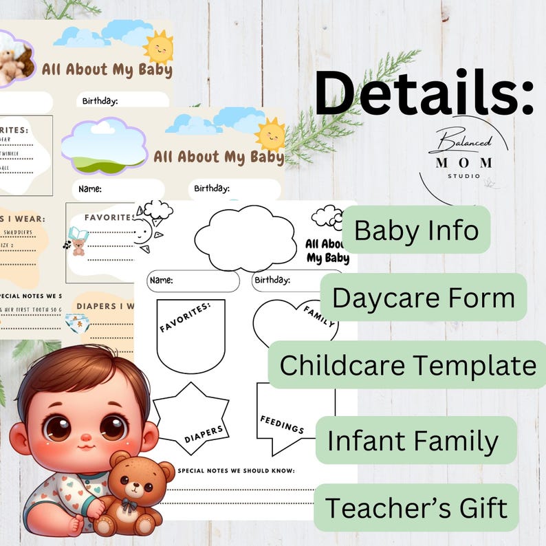 Daycare Baby Info Sheet: "all About My Baby" Canva Template (digital ...