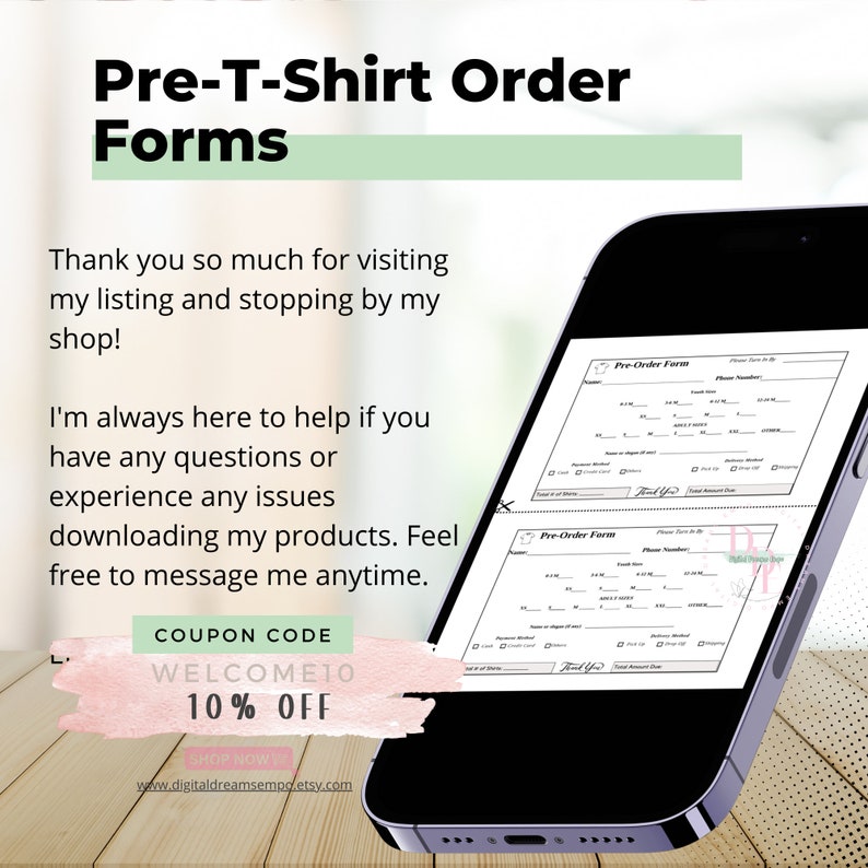 Simple Pre-order Shirt Forms | Half-page, 2 per Page | Printable and ...