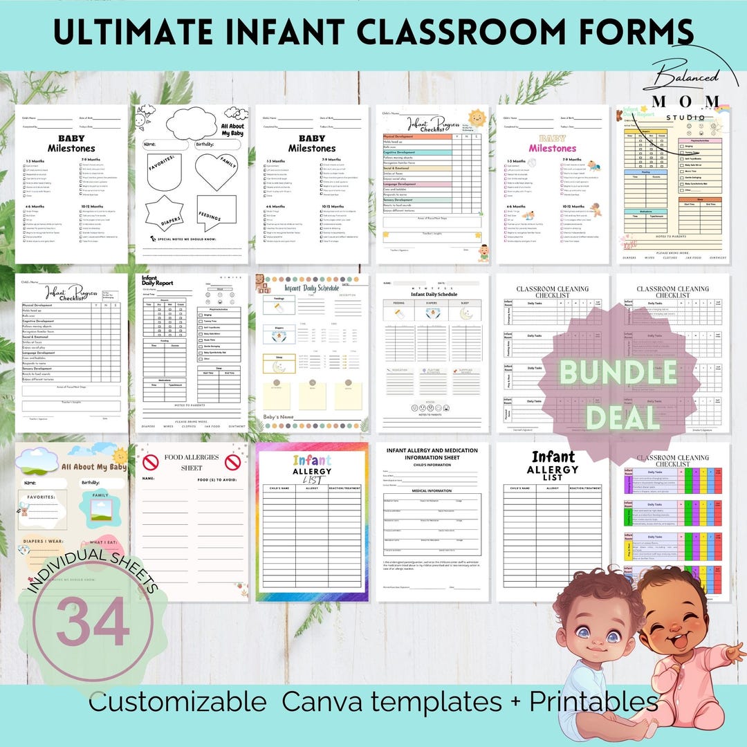 Infant Classroom Forms Bundle: 34 Editable Pages, Daycare & Childcare ...