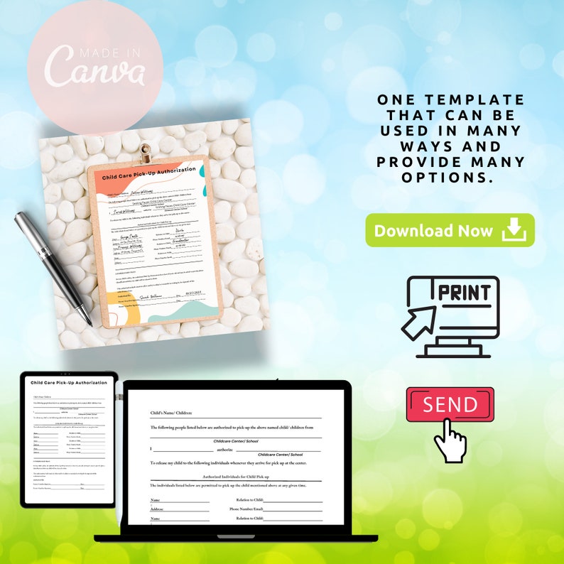 Customizable Child Care Pick-up Form keep Your Child Safe Editable ...