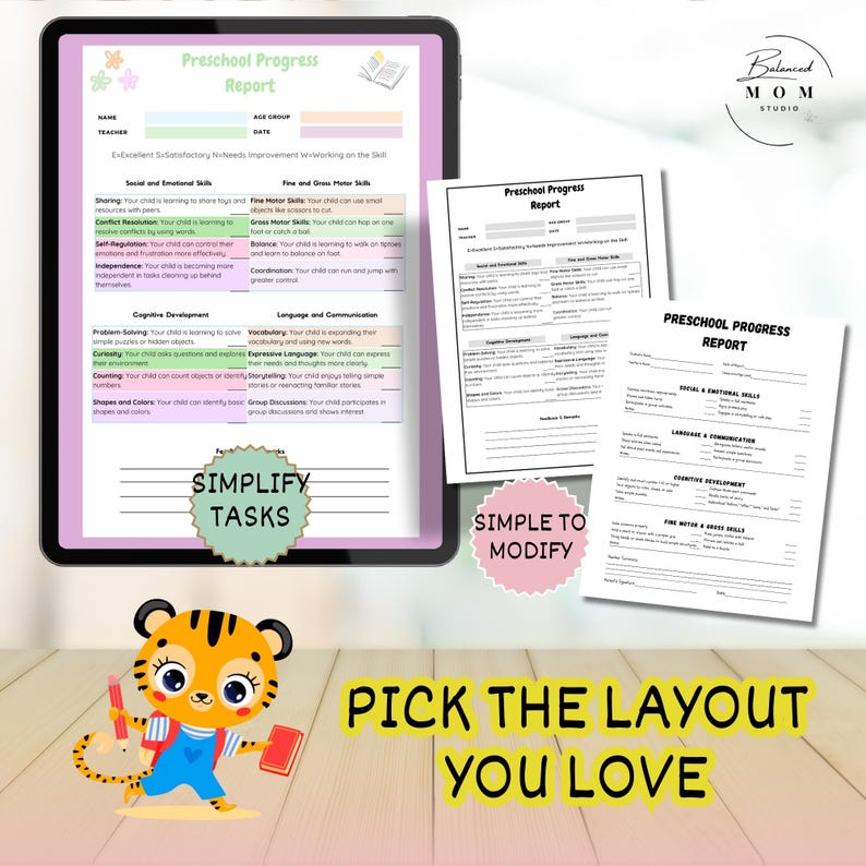 Preschool Progress Report Template: Customizable Homeschool Assessment ...