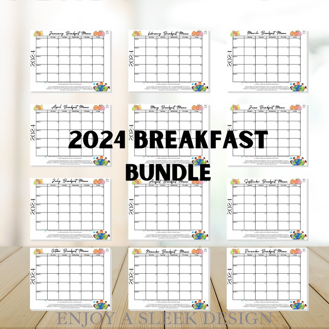 12-month Breakfast Childcare Menu Template Bundle Yearly Daycare Menu ...