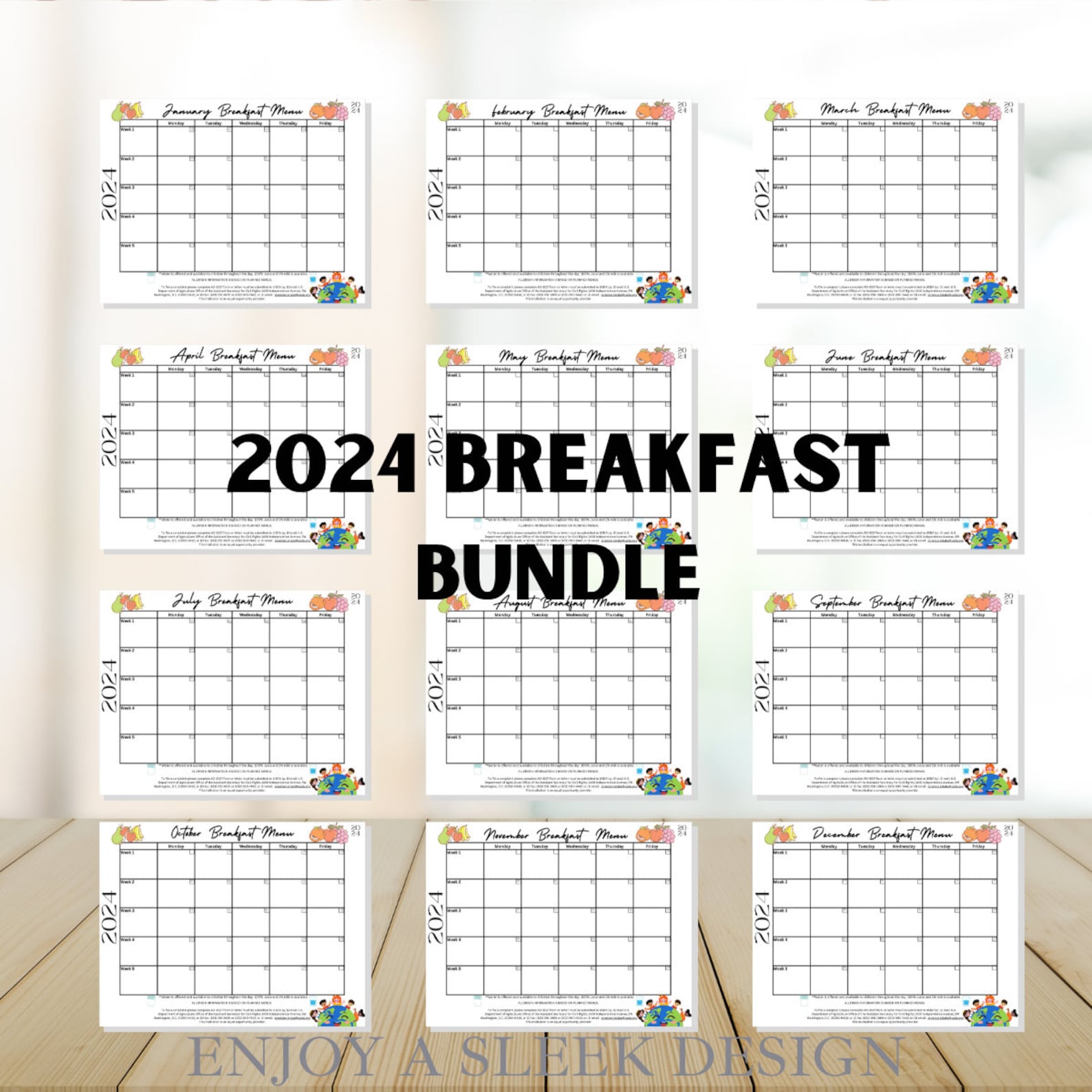 12-month Breakfast Childcare Menu Template Bundle Yearly Daycare Menu ...