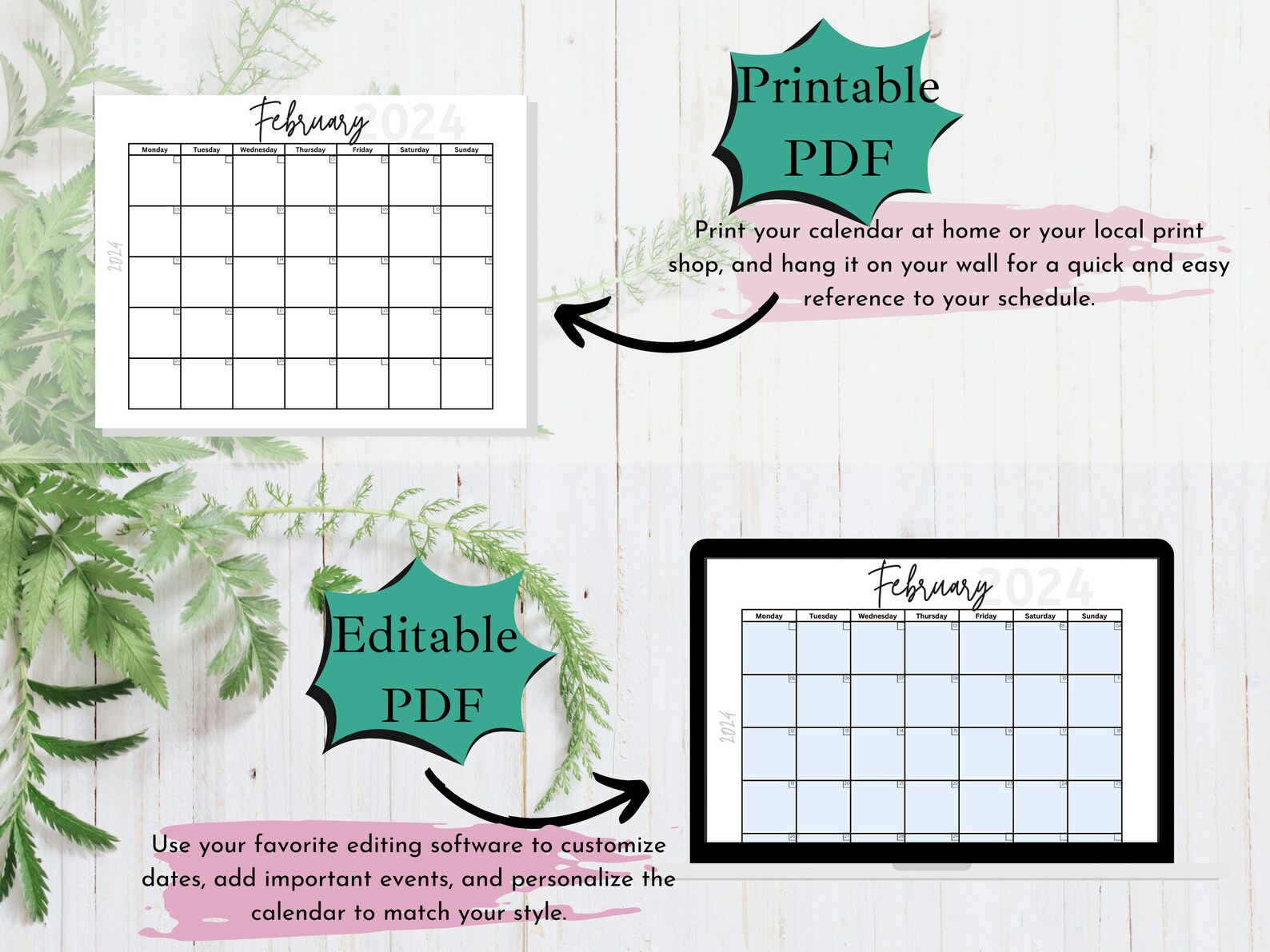 2024 Printable Calendar Editable & Canva Template Minimalist Design ...