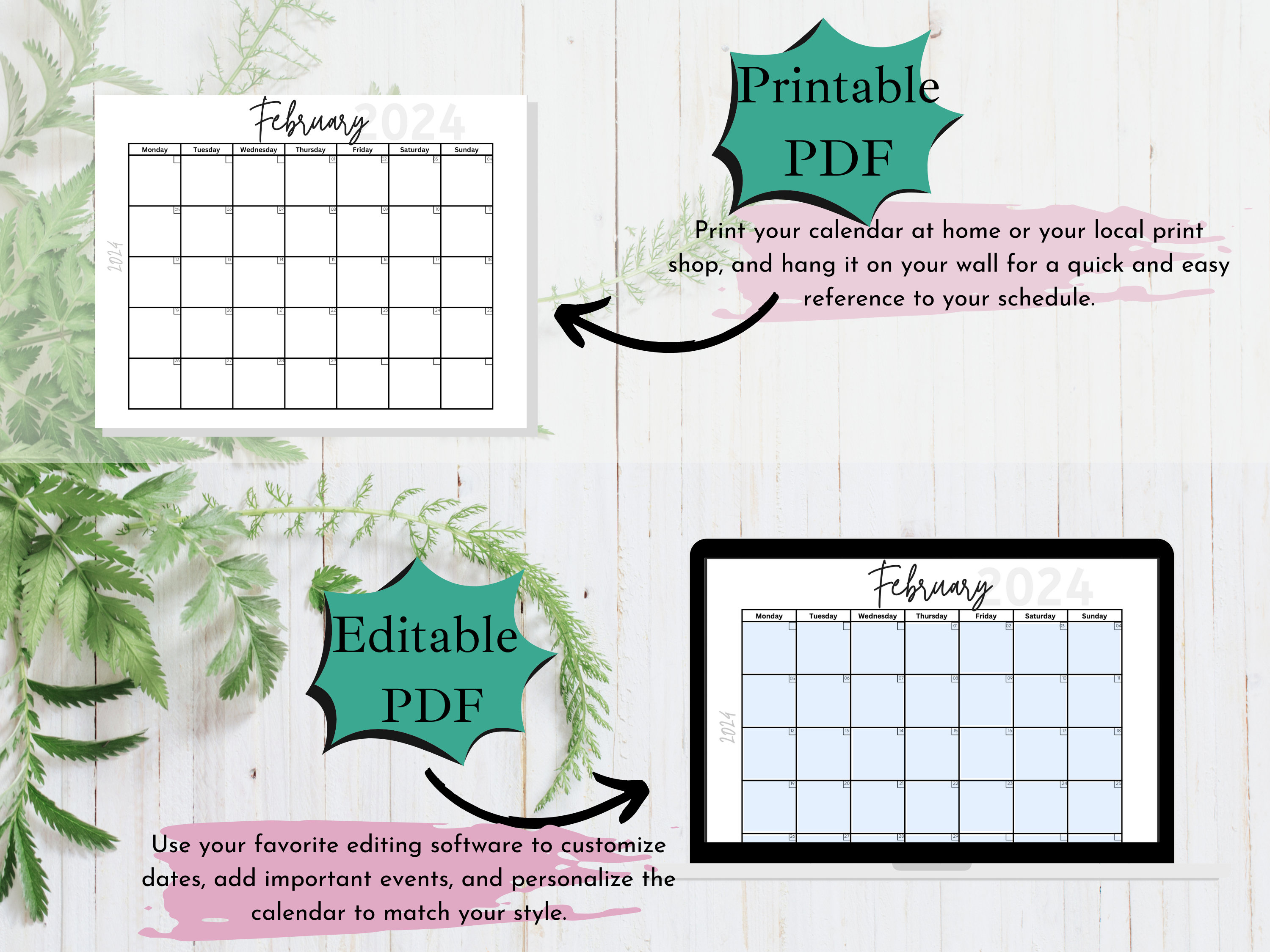 2024 Printable Calendar Editable & Canva Template Minimalist Design ...