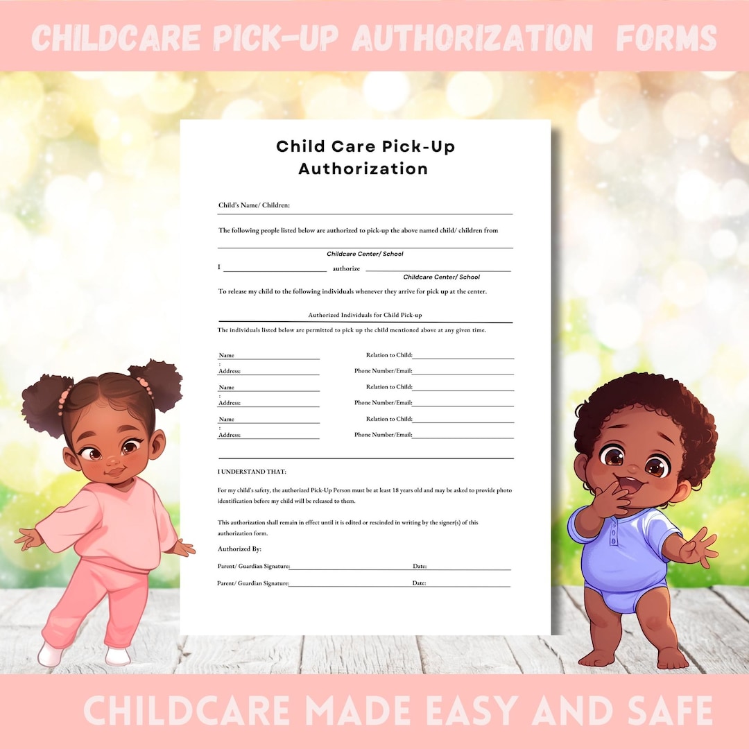 Childcare Pick-up Authorization Form: Editable Daycare Template (PDF ...