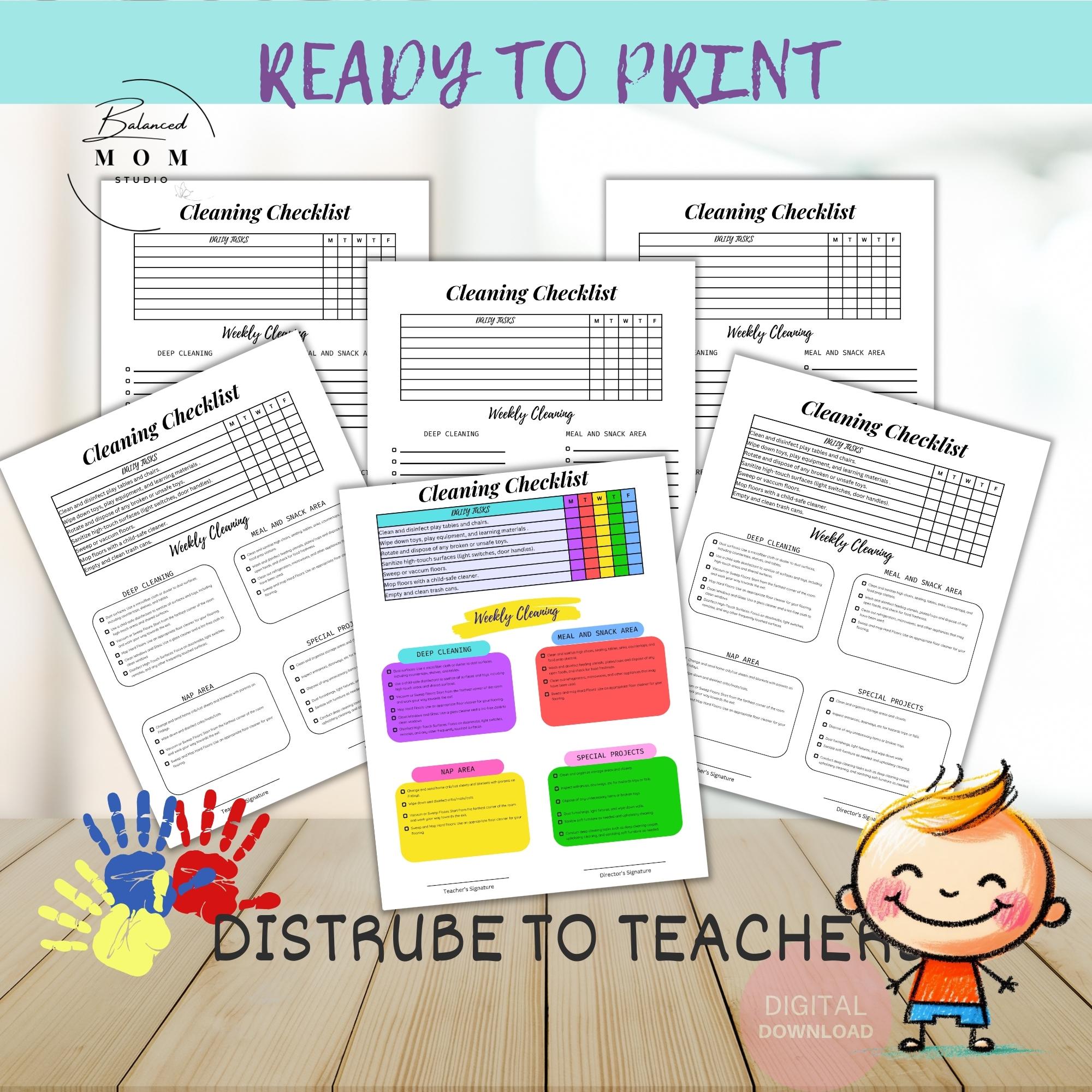 Toddler Classroom Cleaning Checklist: Customizable Teacher's Routine ...