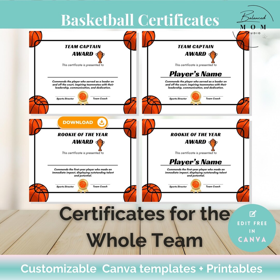 33 Editable Youth Basketball Certificates - Editable Canva Template ...