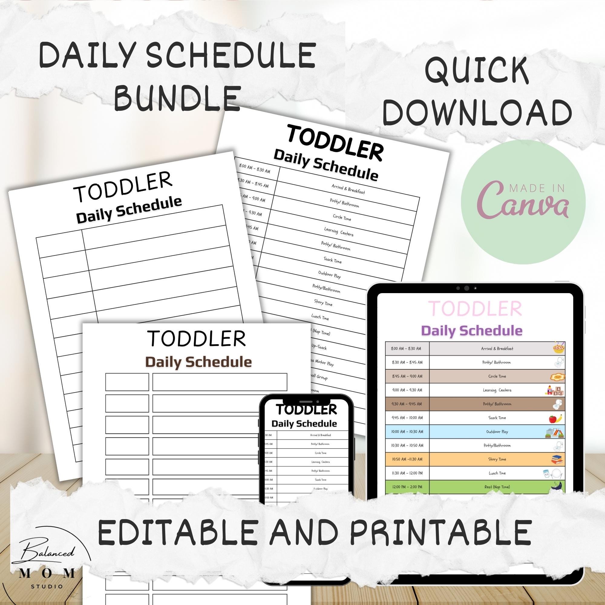 Toddler Daily Schedule Bundle: Editable Canva Template (printable PDF ...
