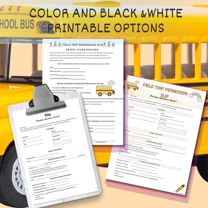 Preschool Field Trip Permission Slip Template: Editable Childcare Form ...