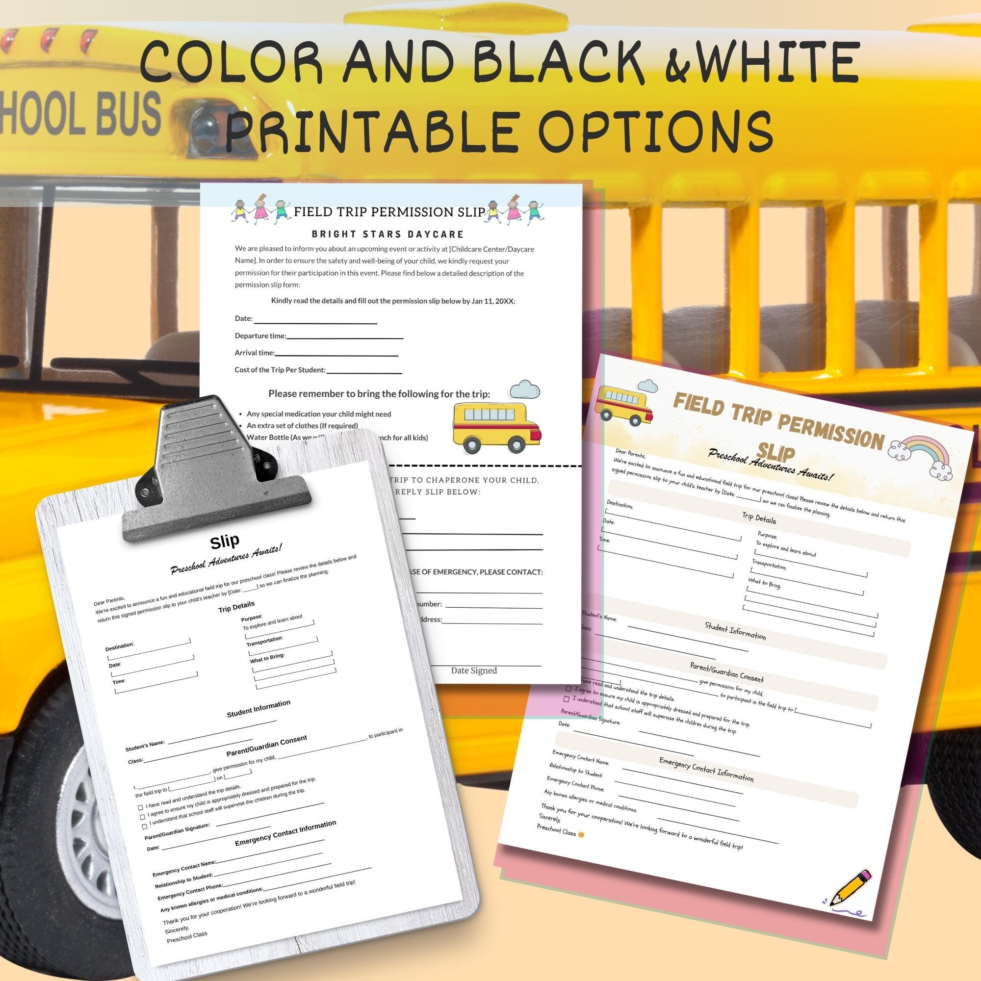 Preschool Field Trip Permission Slip Template: Editable Childcare Form ...