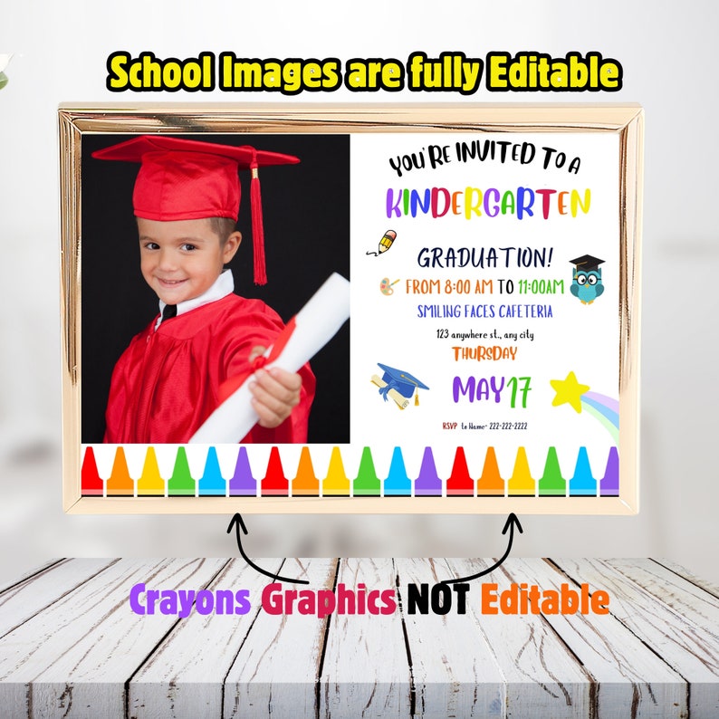 Kindergarten Graduation Photo Invitation Grad Announcement Editable ...