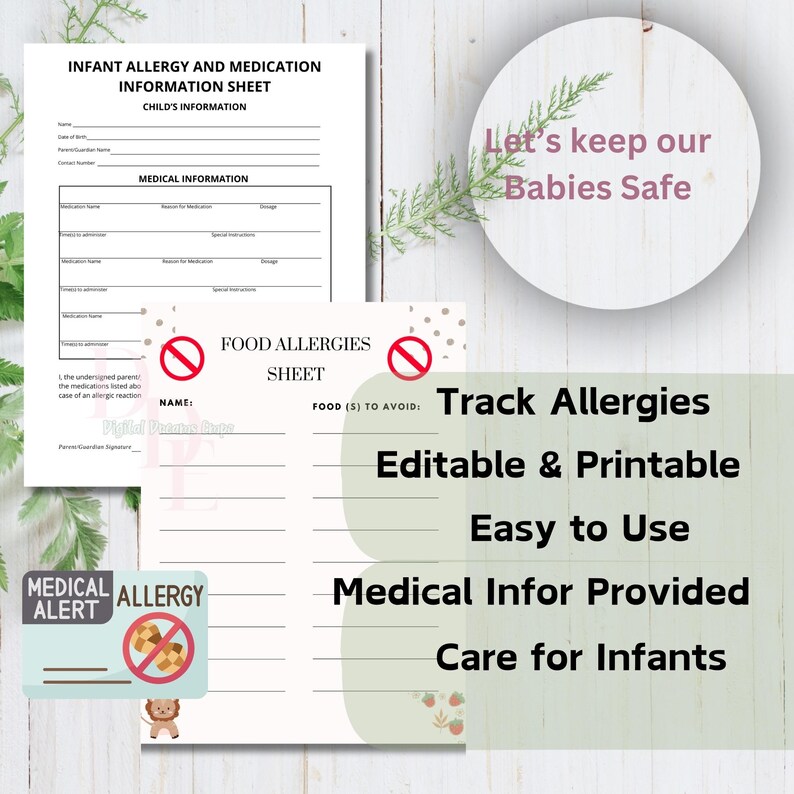 Infant Allergy Sheets 4 Printable Pages Including Medication ...