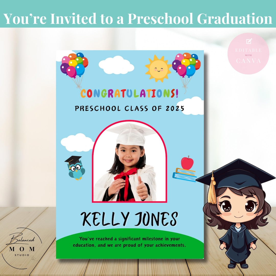 Editable Preschool Graduation Invitation: Colorful Class of 2025 ...