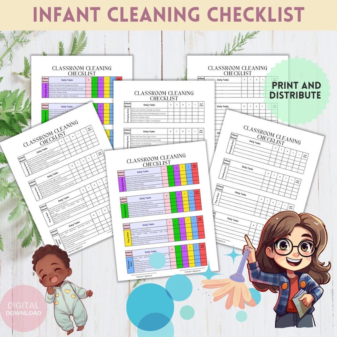 Infant Cleaning Checklist for Childcare Editable PDF and Canva Template ...