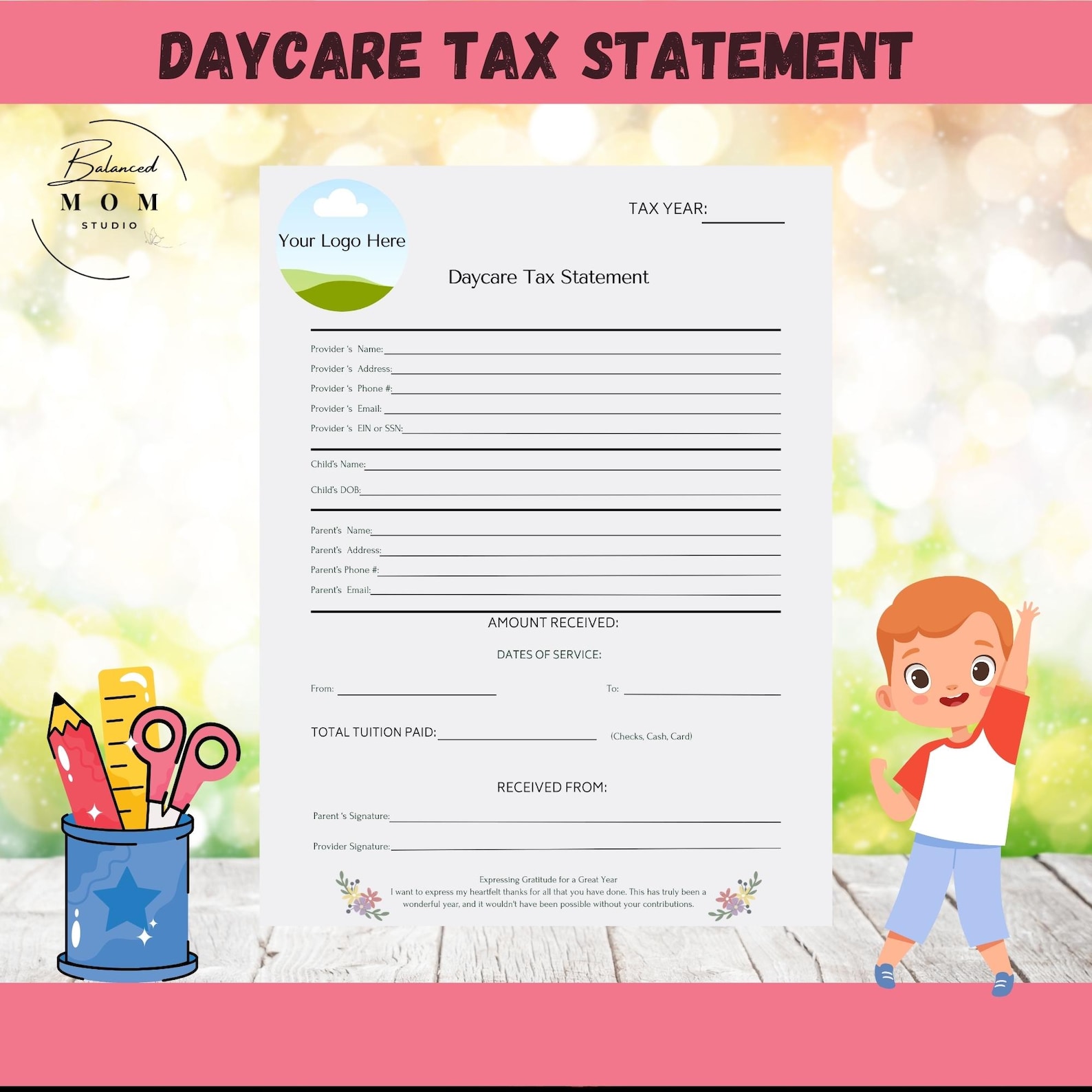 Easy-to-use Daycare Tax Form - Canva Template, Printable PDF, and ...