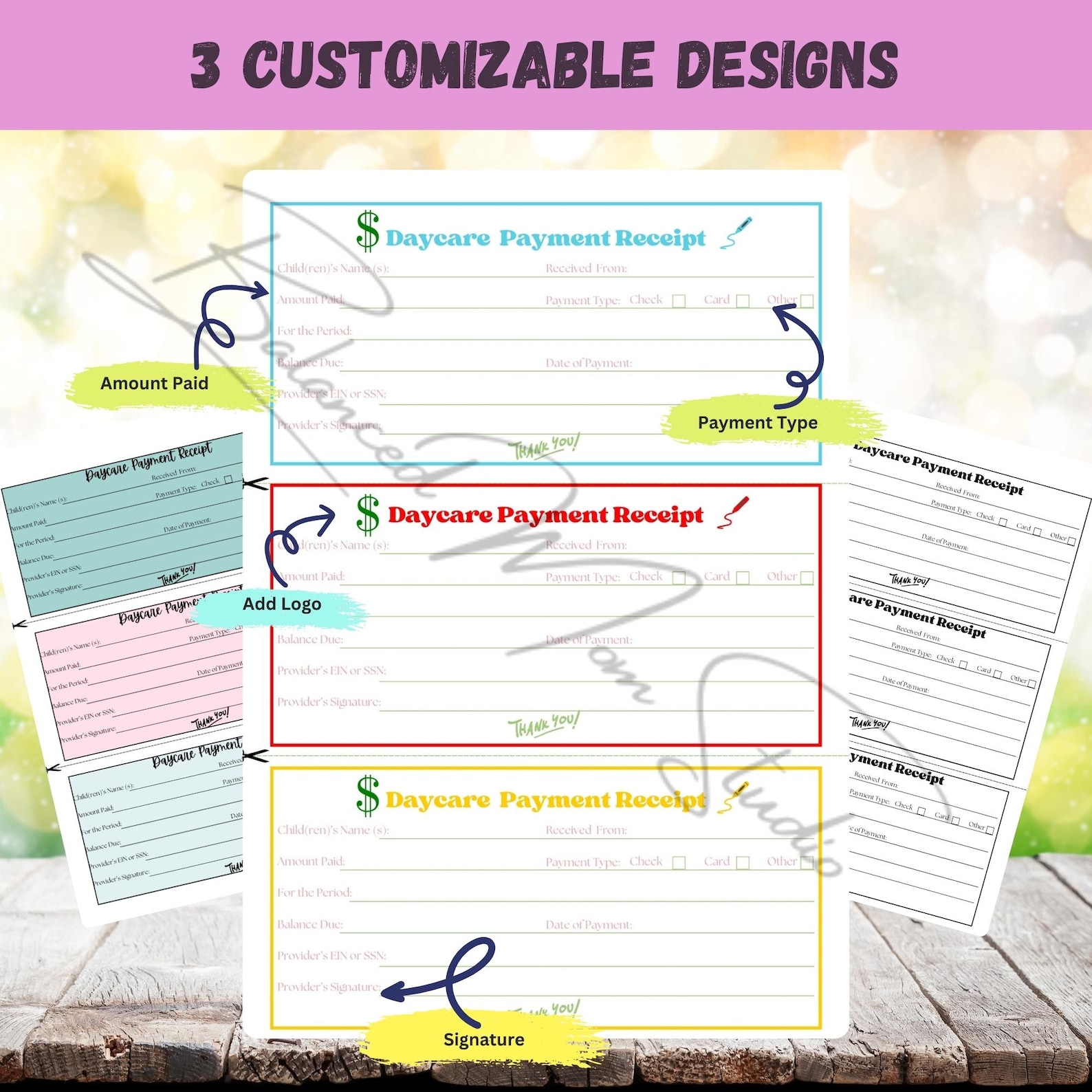 Daycare Receipt Canva Template| Editable Childcare Payment Form| Bonus ...