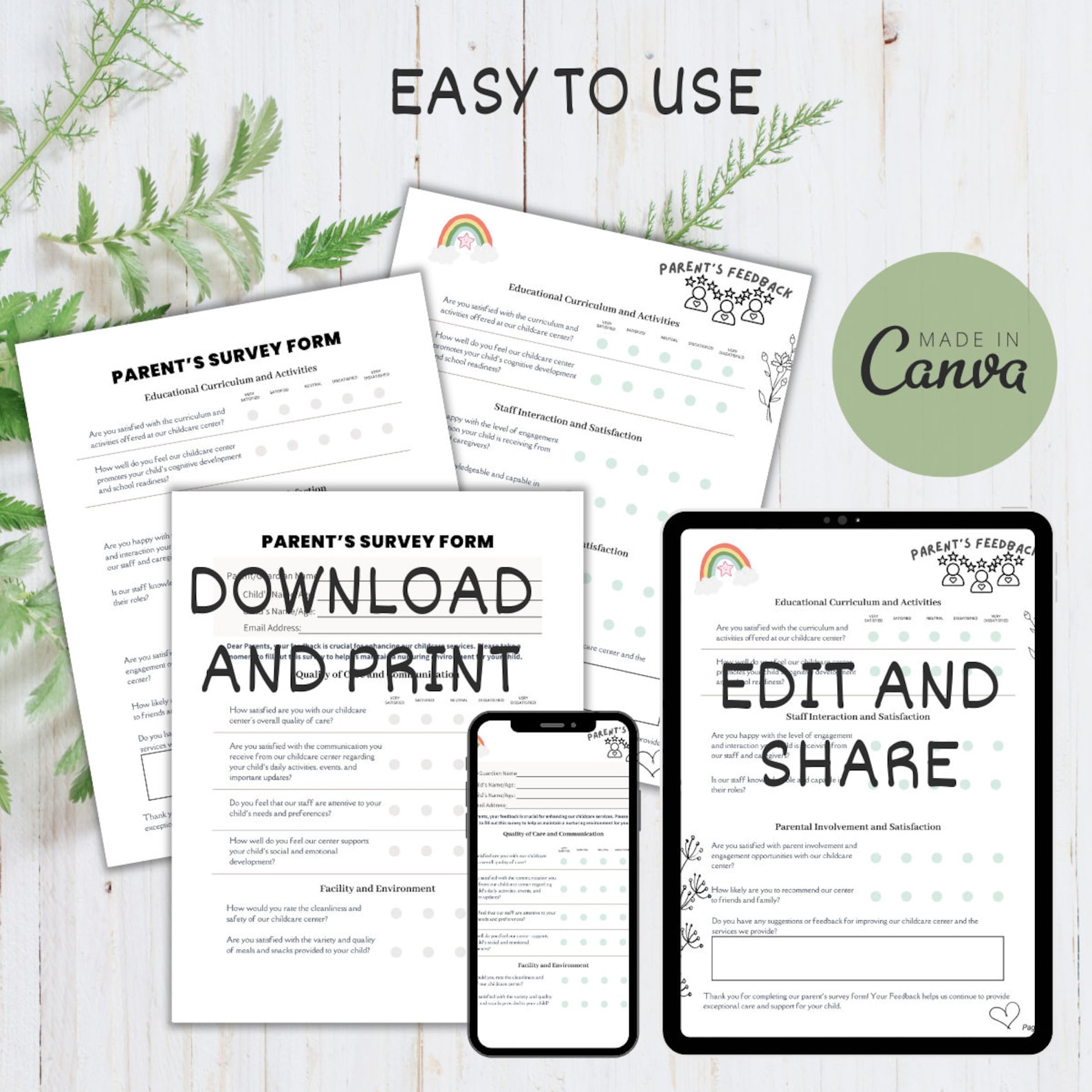 Daycare Parent Survey Template: Printable Childcare Feedback Form ...