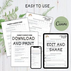 Daycare Parent Survey Form Canva Template & PDF Printable| Printable ...