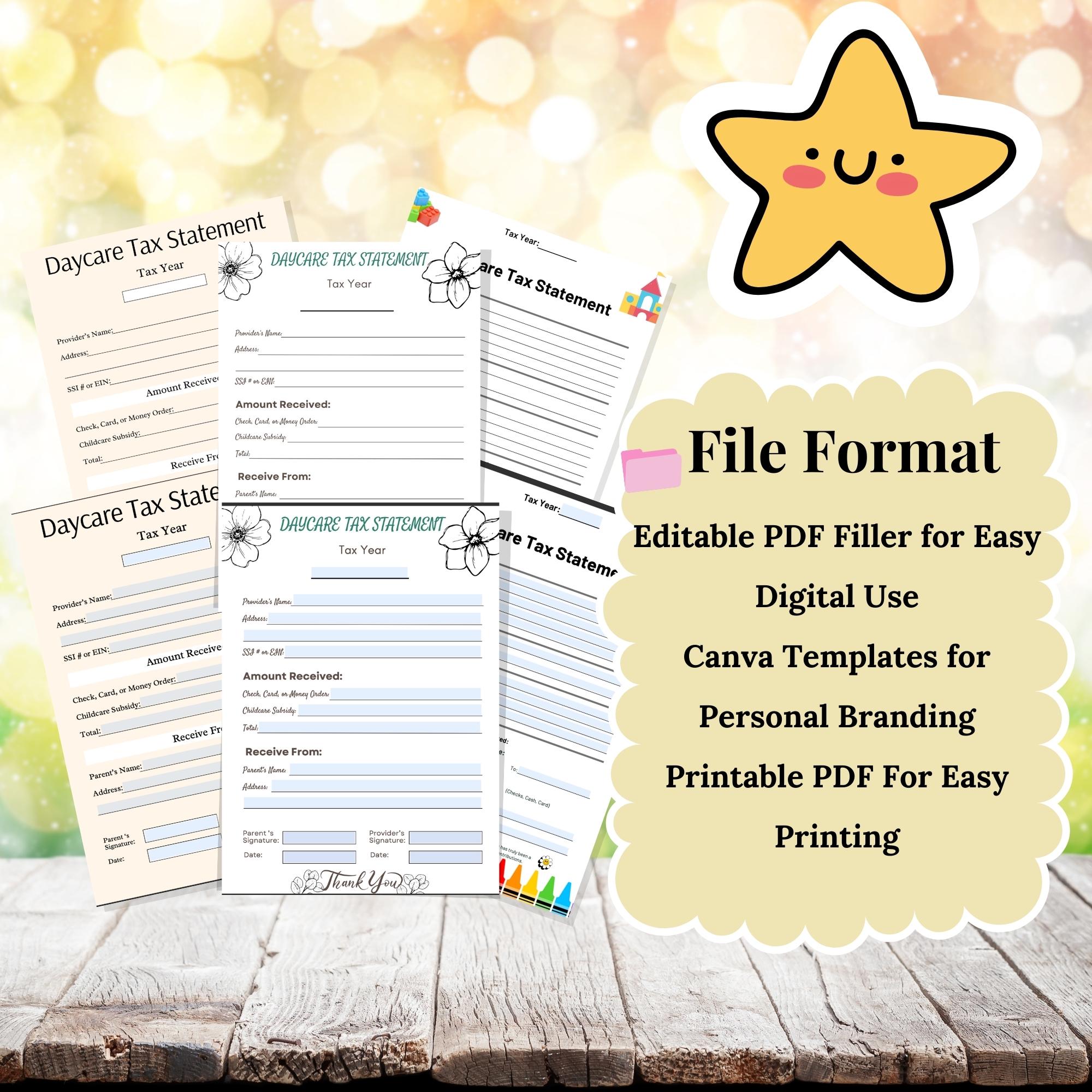 Easy-to-use Daycare Tax Form - Canva Template, Printable PDF, and ...