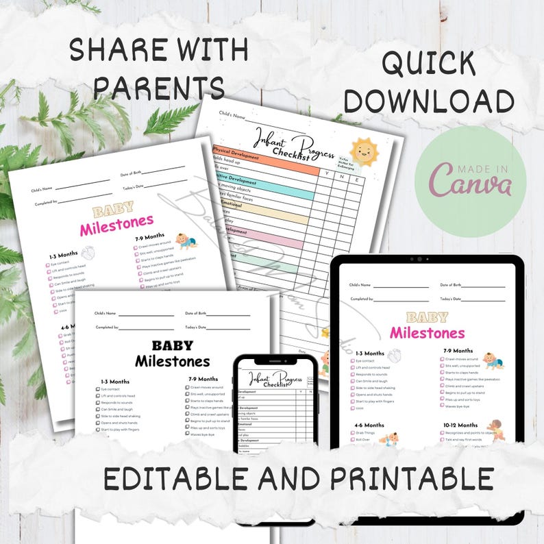 Baby Milestones Tracker: Infant Development Report (editable Canva ...