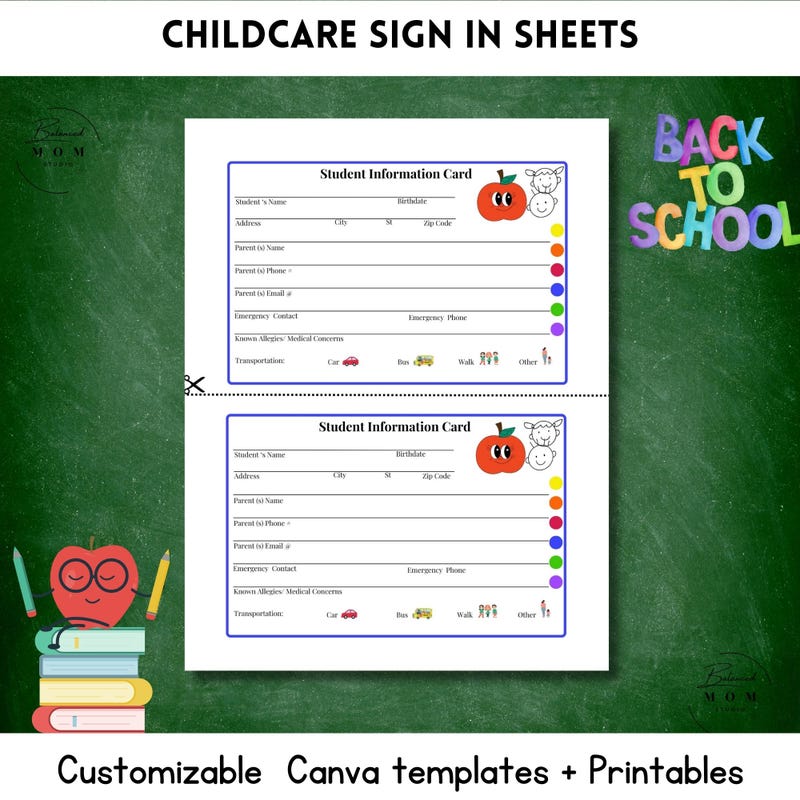 Student Information Card Template - Etsy