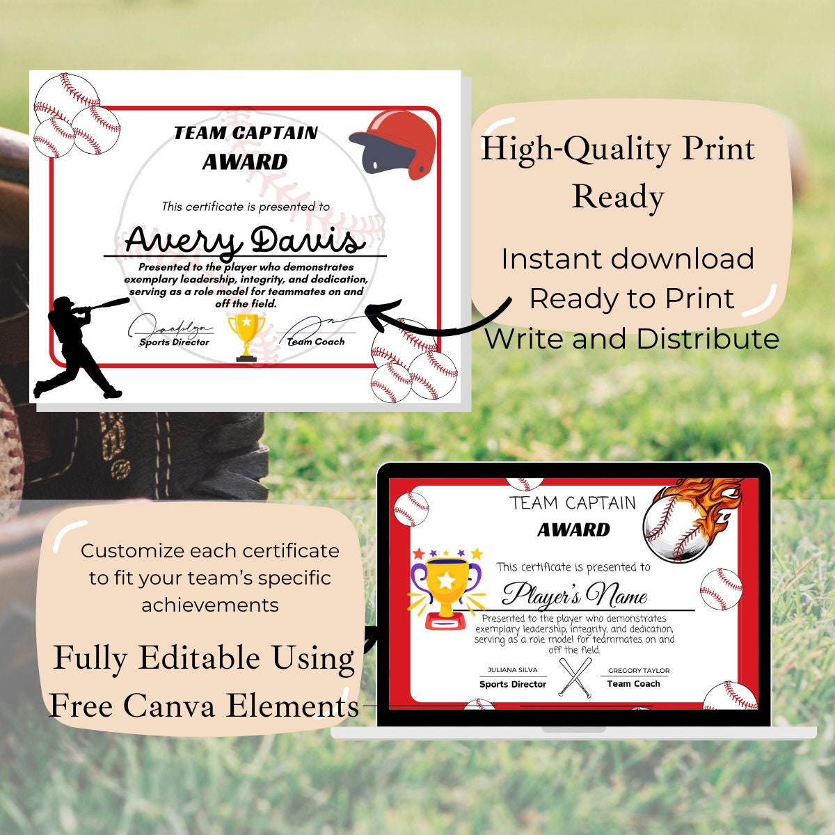 Youth Baseball Certificates Template Pack- Editable Canva Template and ...
