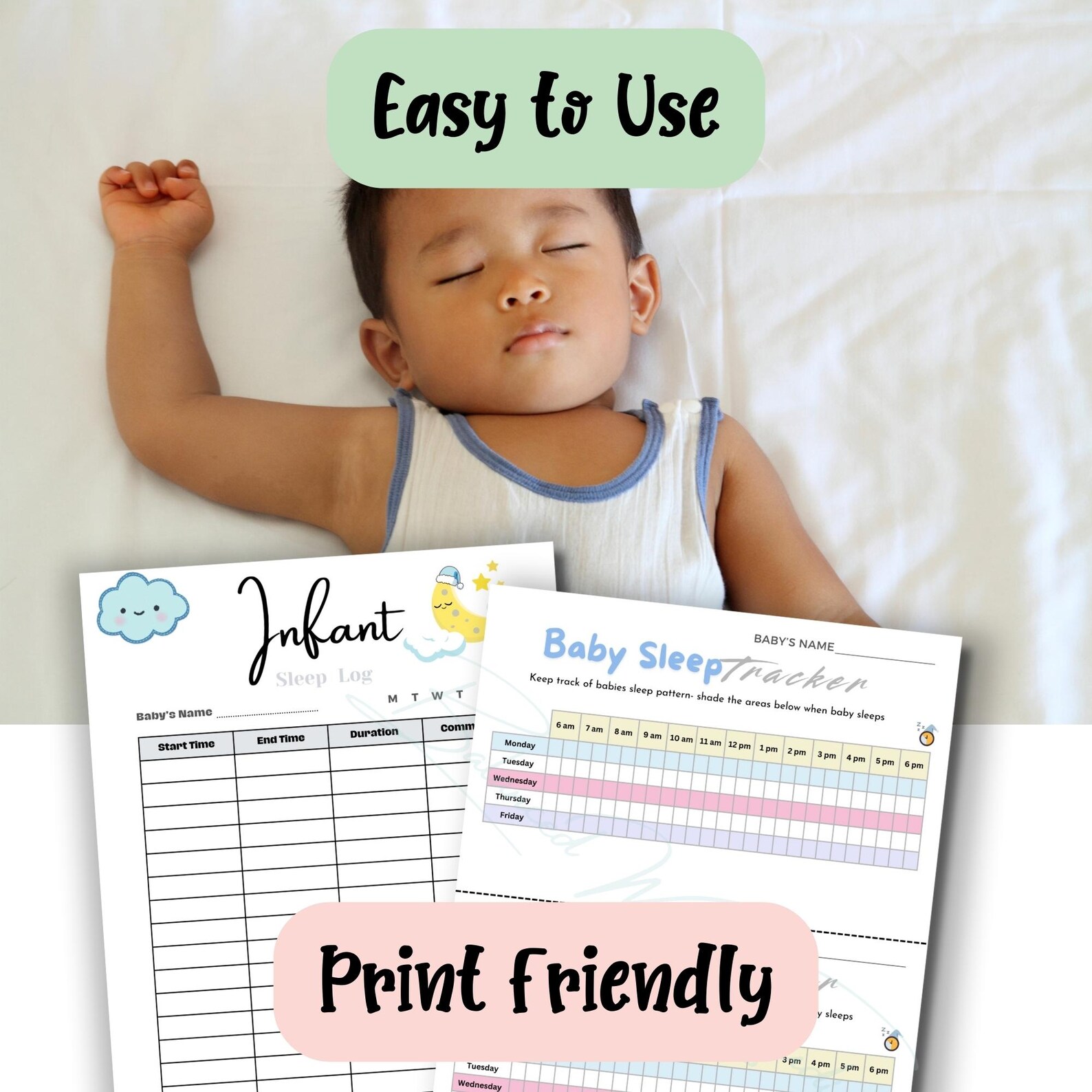 Infant Sleep Log: 4-page Baby Sleep Tracker (editable Canva Template ...