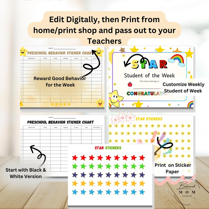 Preschool Behavior Sticker Chart Bundle | Canva Template + Printable ...