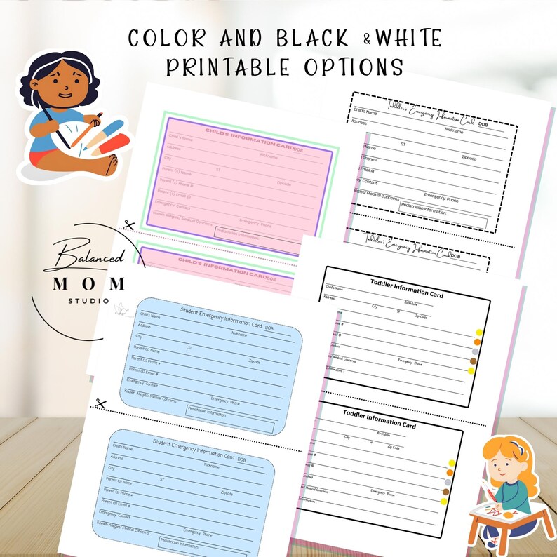 Daycare Emergency Contact Form: Editable Toddler Info Cards (printable ...