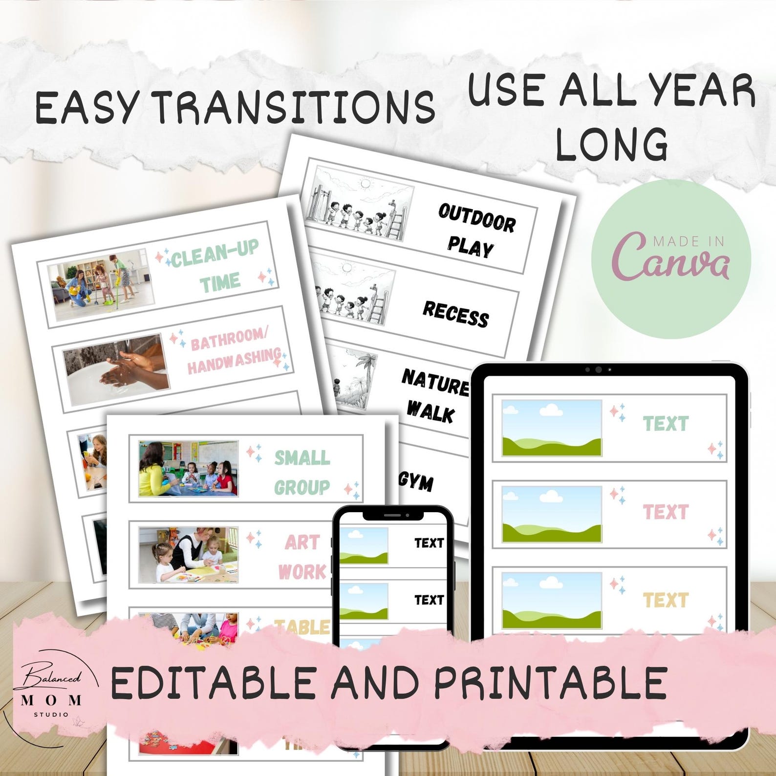 Preschool Visual Daily Schedule: Classroom Routine Cards, Editable ...