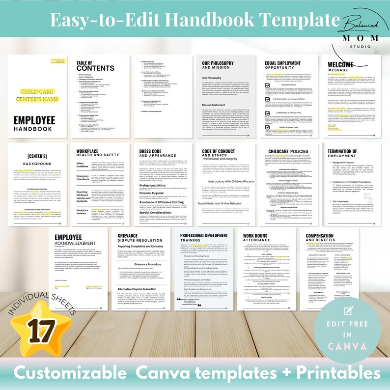 Childcare Employee Handbook Template: Editable Staff Policy (canva ...
