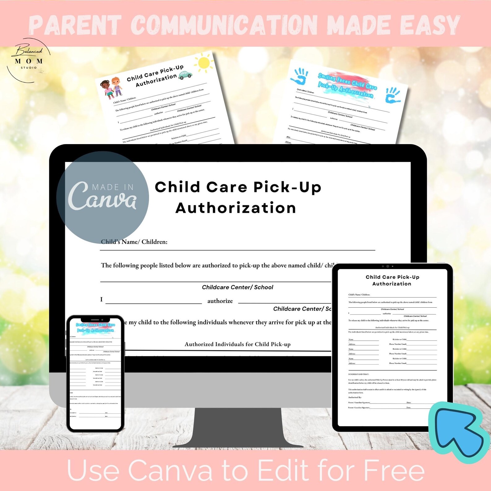 Childcare Pick-up Authorization Form: Editable Daycare Template (PDF ...