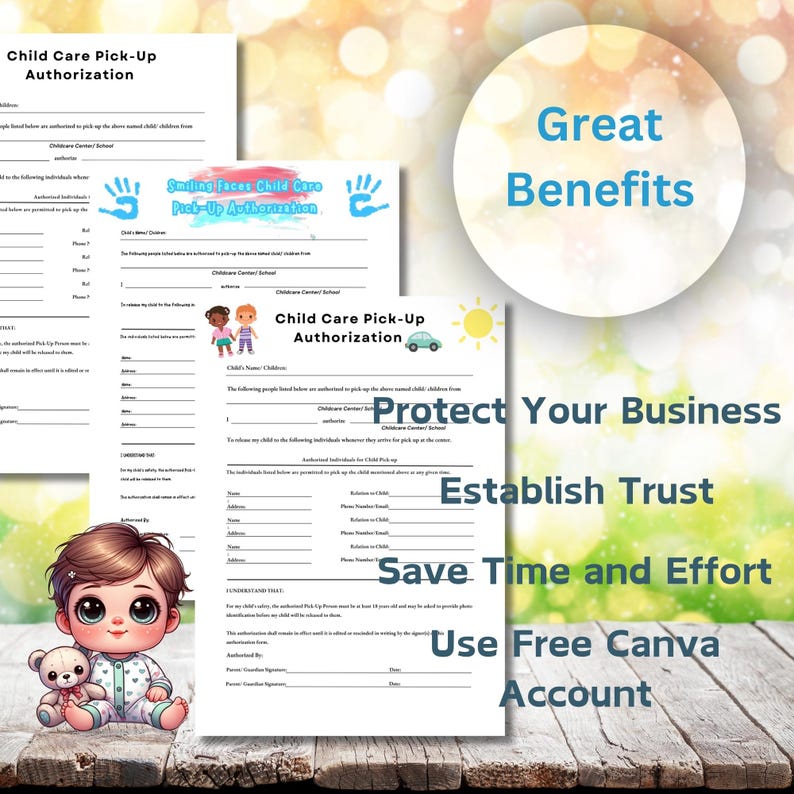 Childcare Pick-up Authorization Form: Editable Daycare Template (PDF ...