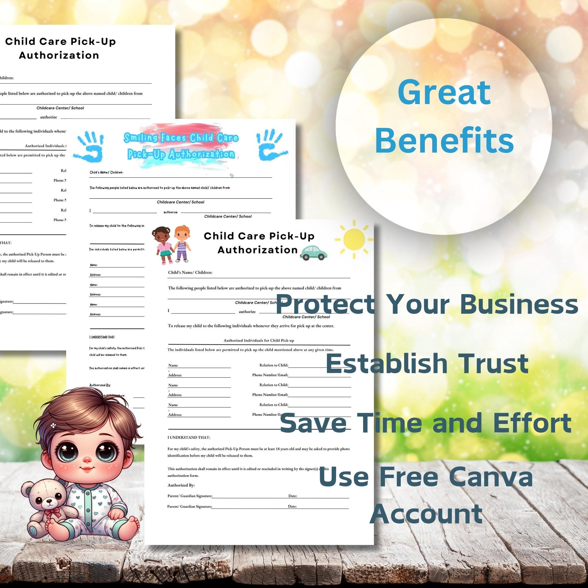 Childcare Pick-up Authorization Form: Editable Daycare Template (PDF ...