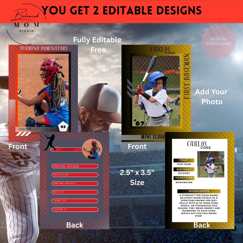 Editable Baseball Trading Card Canva Template| 2.5 X 3.5 Inches Youth ...