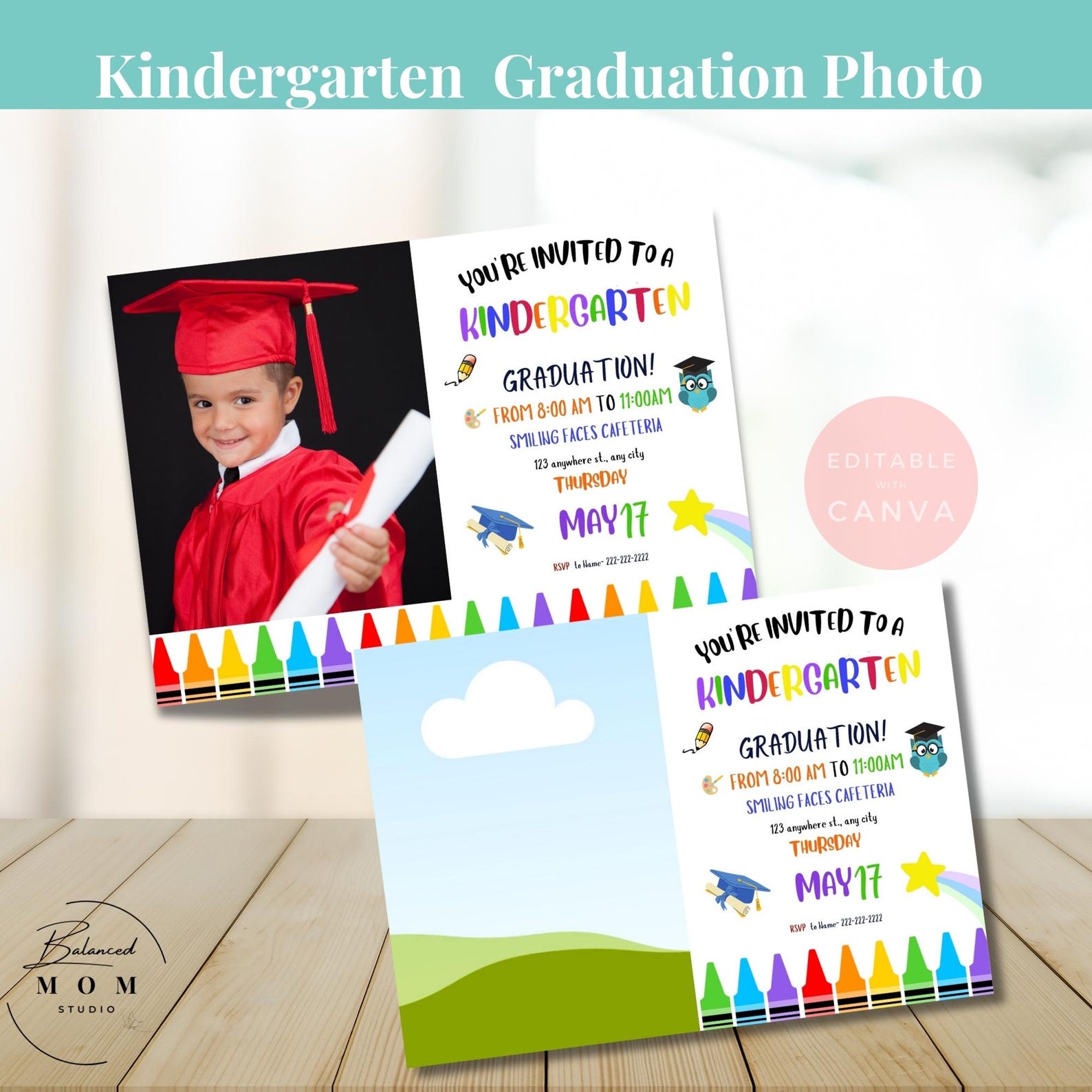 Kindergarten Graduation Photo Invitation: Crayon Theme (digital ...