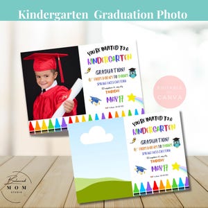 Kindergarten Graduation Photo Invitation| Grad Announcement| Editable ...
