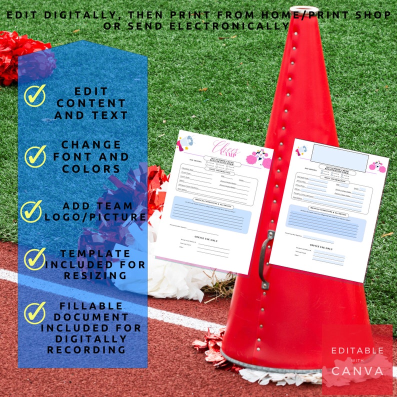 Cheer Registration and Order Form Editable Canva Template Youth Sports ...