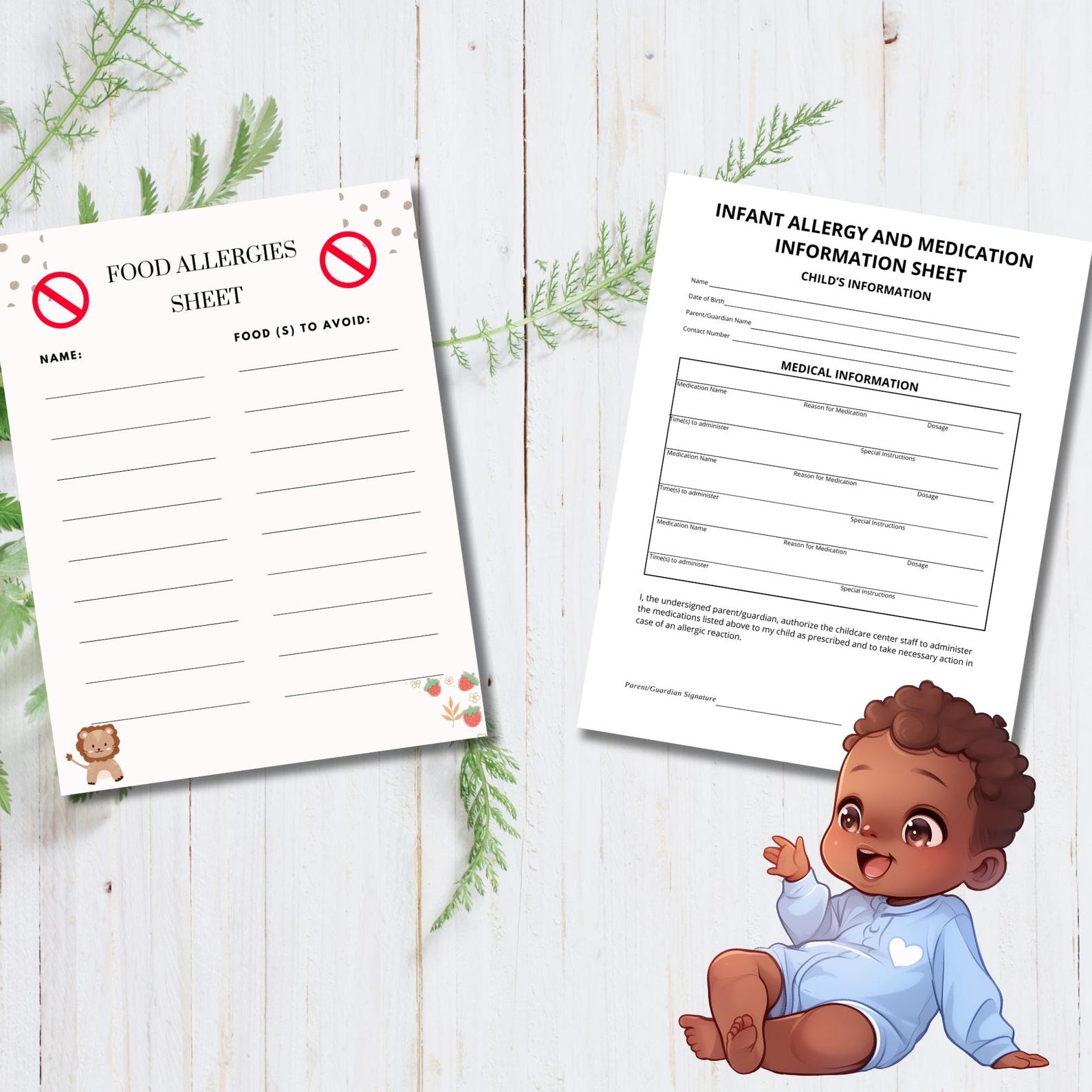 Infant Allergy Sheets | 4 Printable Pages Including Medication ...