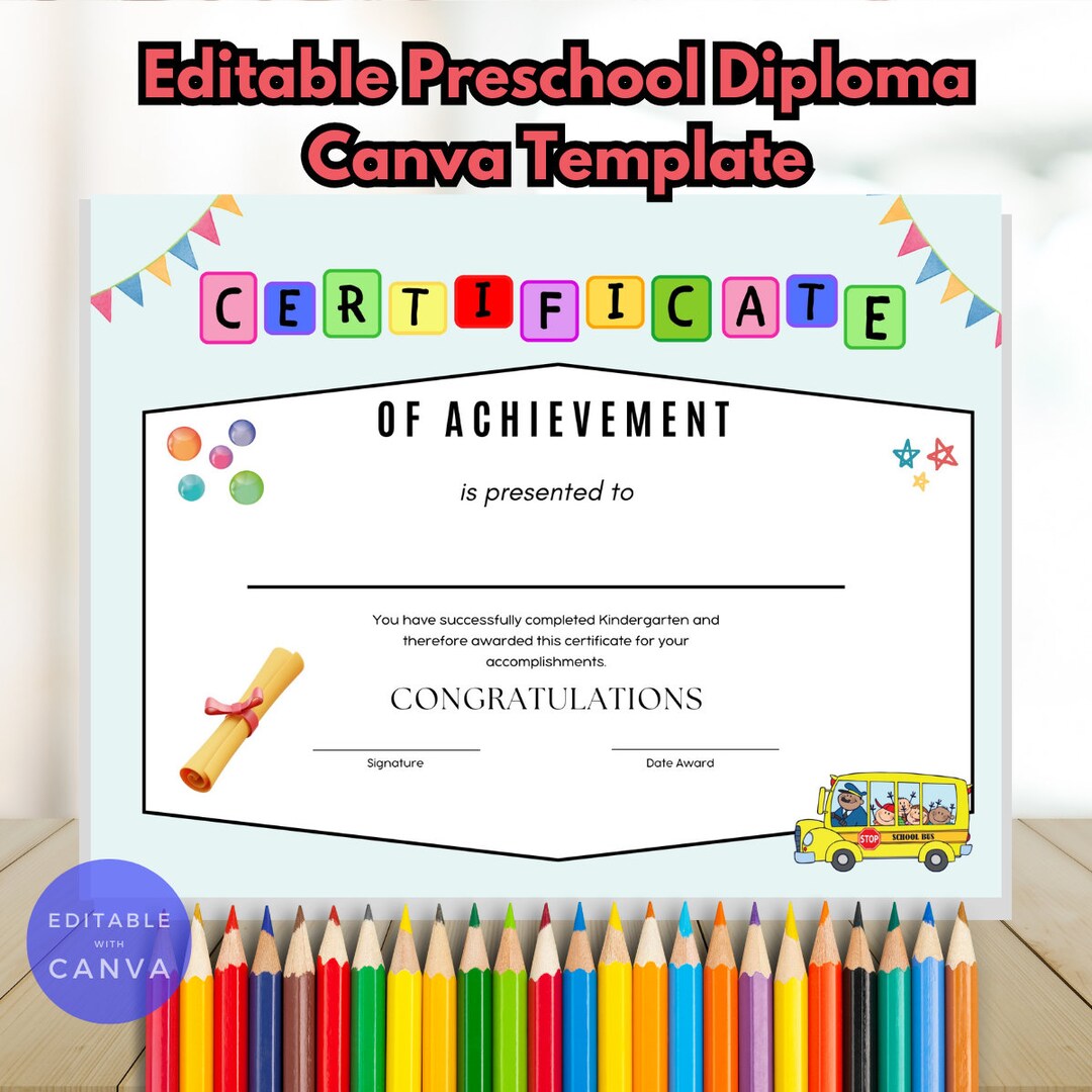 Fully Editable Kindergarten Graduation Certificate | Child Diploma ...
