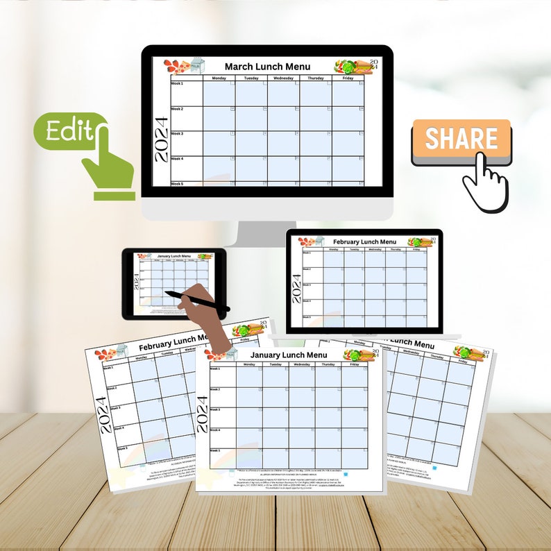 12-month Lunch Menu Planner Minimal Childcare Meal Prep Healthy Eating ...