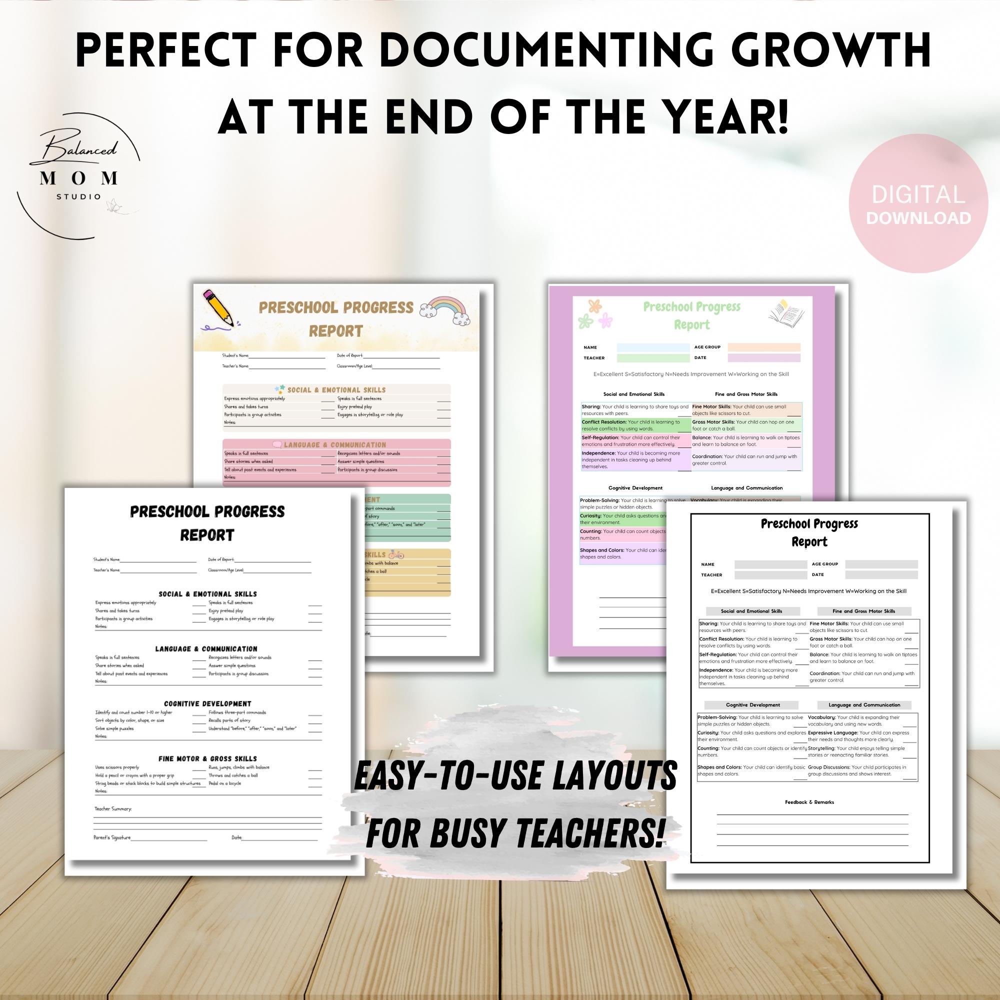 Preschool Progress Report Template: Customizable Homeschool Assessment ...