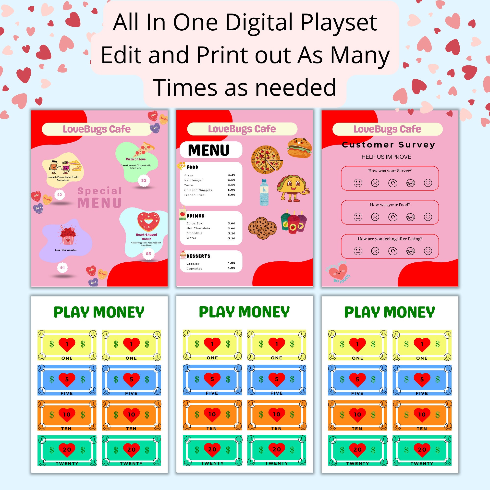 Valentine’s Pretend Play Restaurant Menu Canva Template| Dramatic Play ...