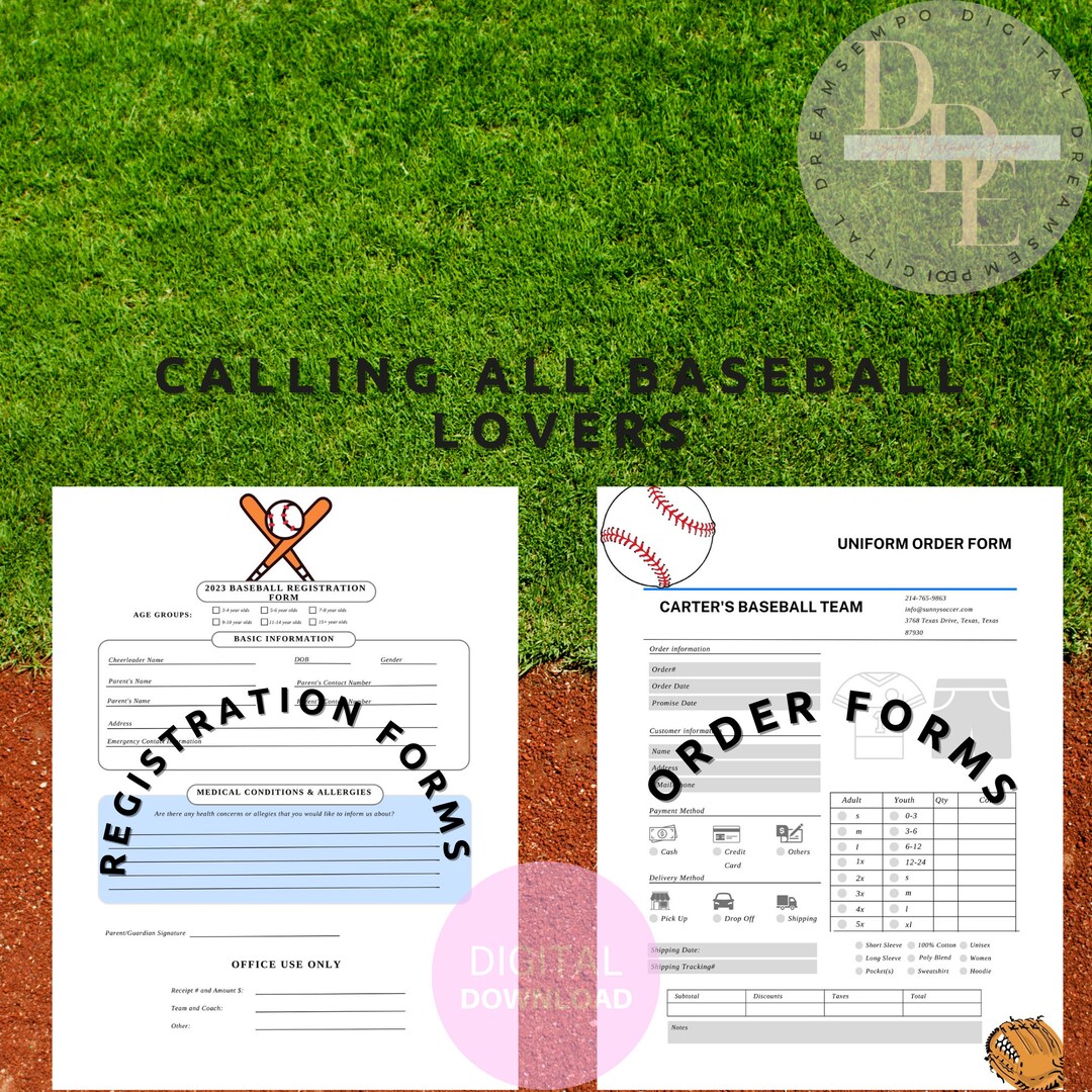 Effortless Baseball Registration and Order Form Digital Printable PDF ...