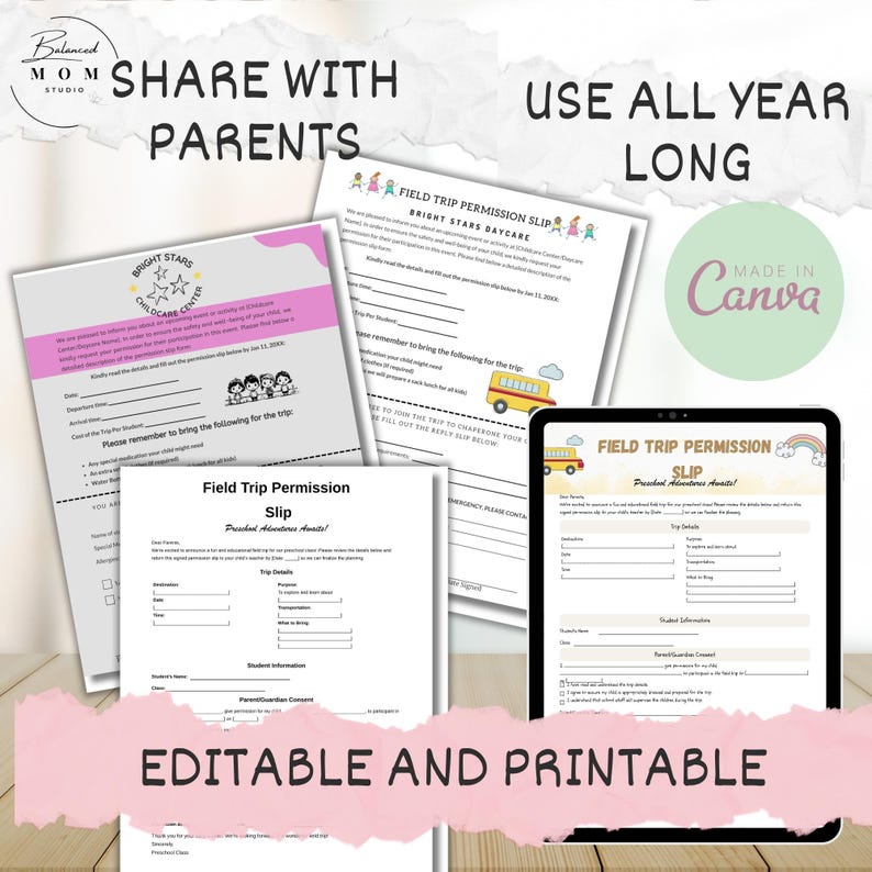Preschool Field Trip Permission Slip Template: Editable Childcare Form ...