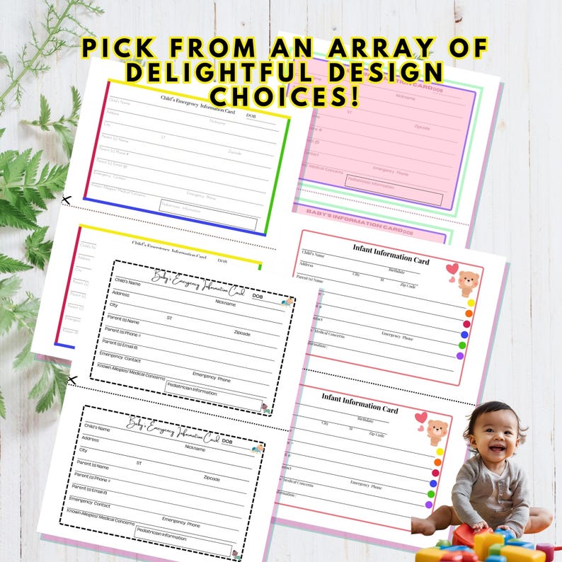 Infant Emergency Cards 6 Half-page Cards for Daycare & Parents Editable ...