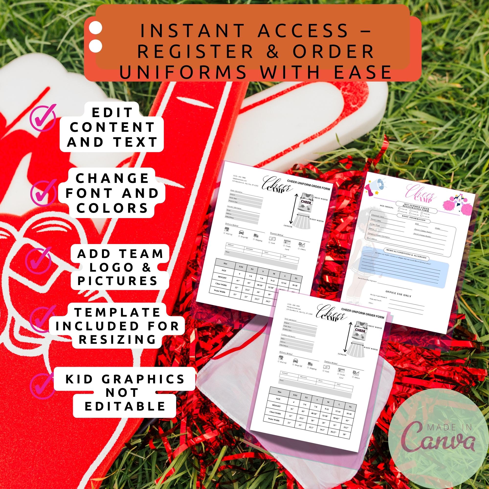 Cheer Registration & Uniform Order Forms: Editable Canva Template (digital Download) - Etsy