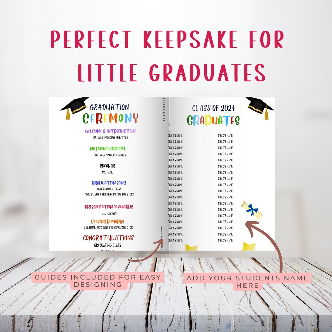 Kindergarten Graduation Printable Class Graduation Ceremony Editable ...