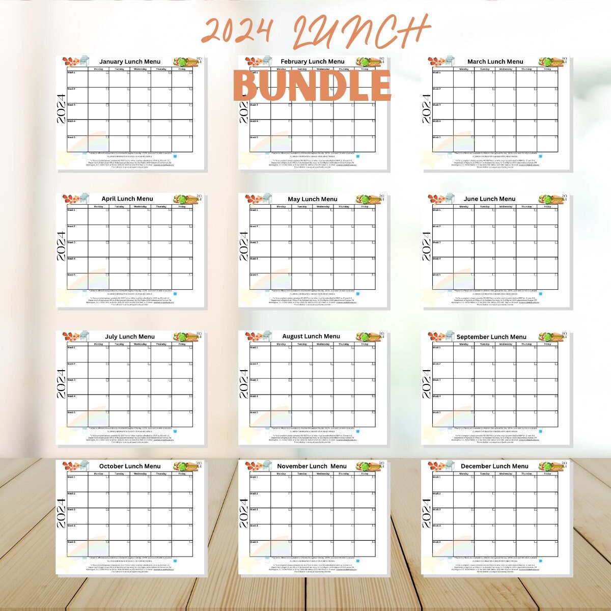 12-month Lunch Menu Planner Minimal Childcare Meal Prep Healthy Eating ...